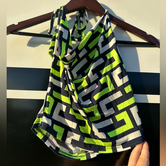 Luv Liz | Tops | Swoop Neck Halter Crop Top Small Navy Blue Neon Green ...